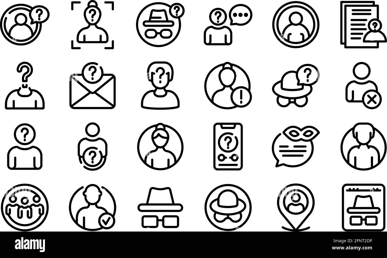 Anonymous icons set. Outline set of anonymous vector icons for web ...