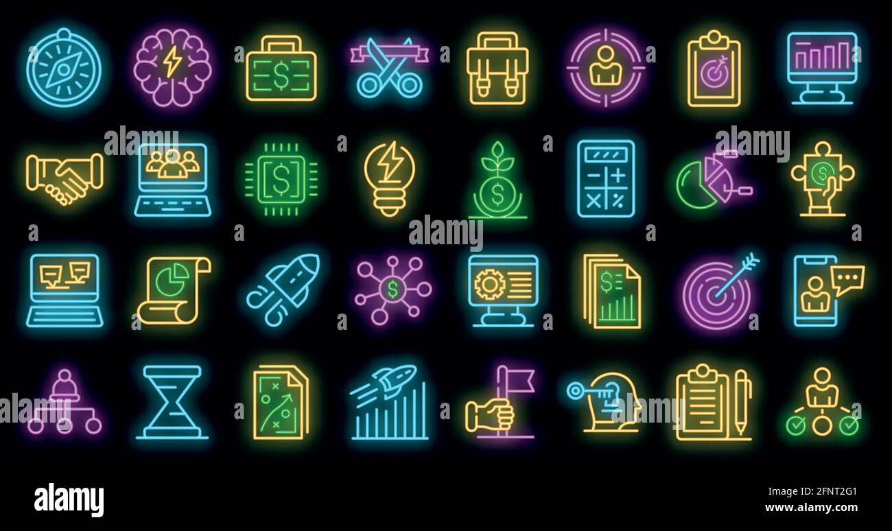 Entrepreneur icons set. Outline set of entrepreneur vector icons neon ...