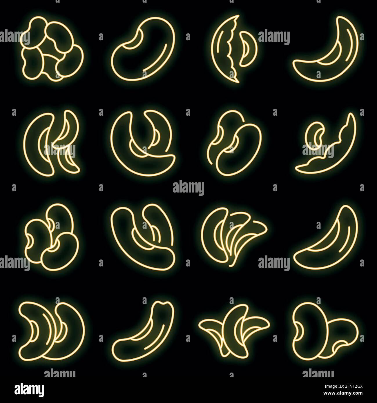 Kidney bean icons set. Outline set of kidney bean vector icons neon ...