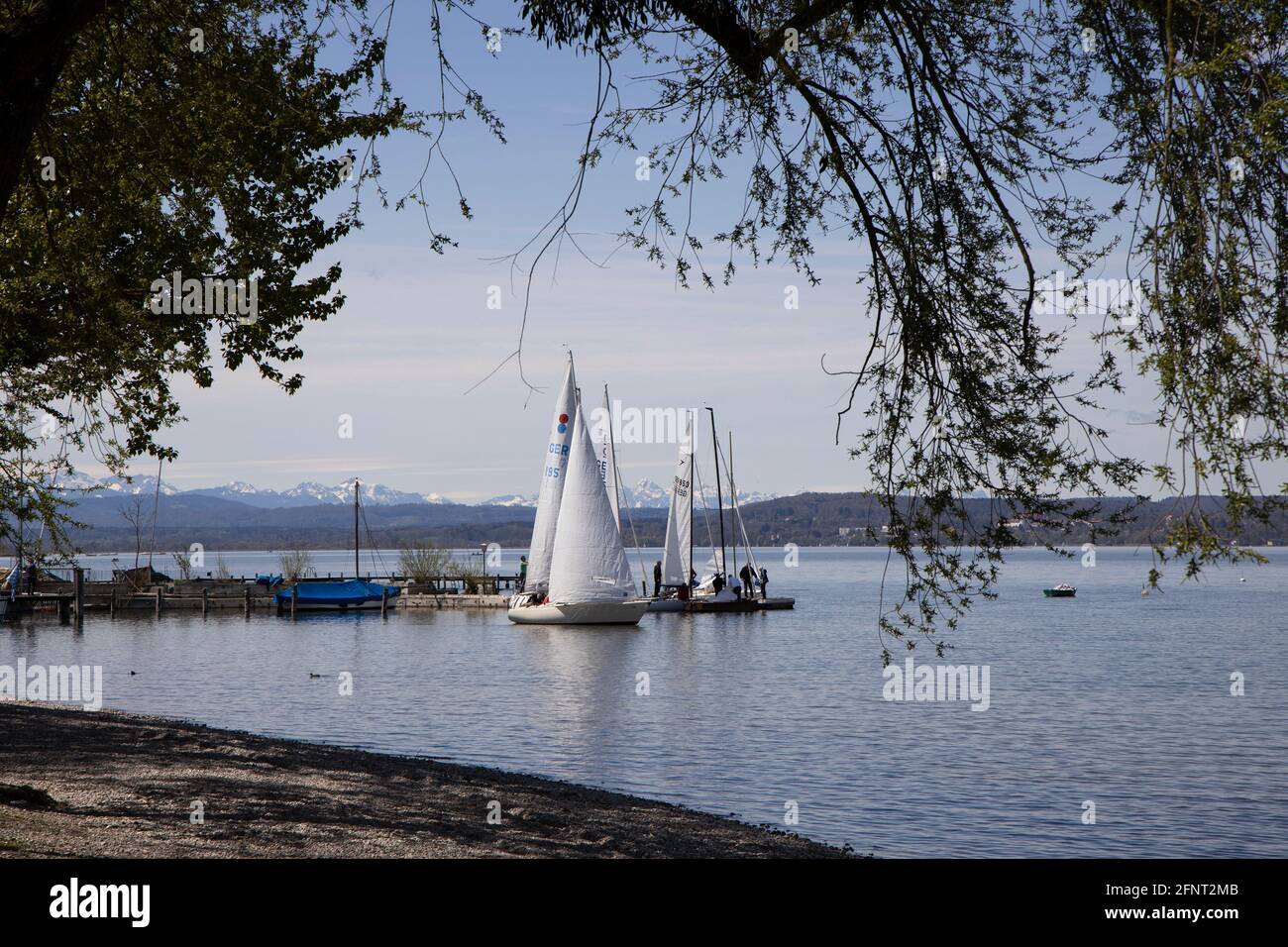 Sailng boats on Lake Ammer,Ammersee,Herrsching, Upper Bavaria, Germany ...