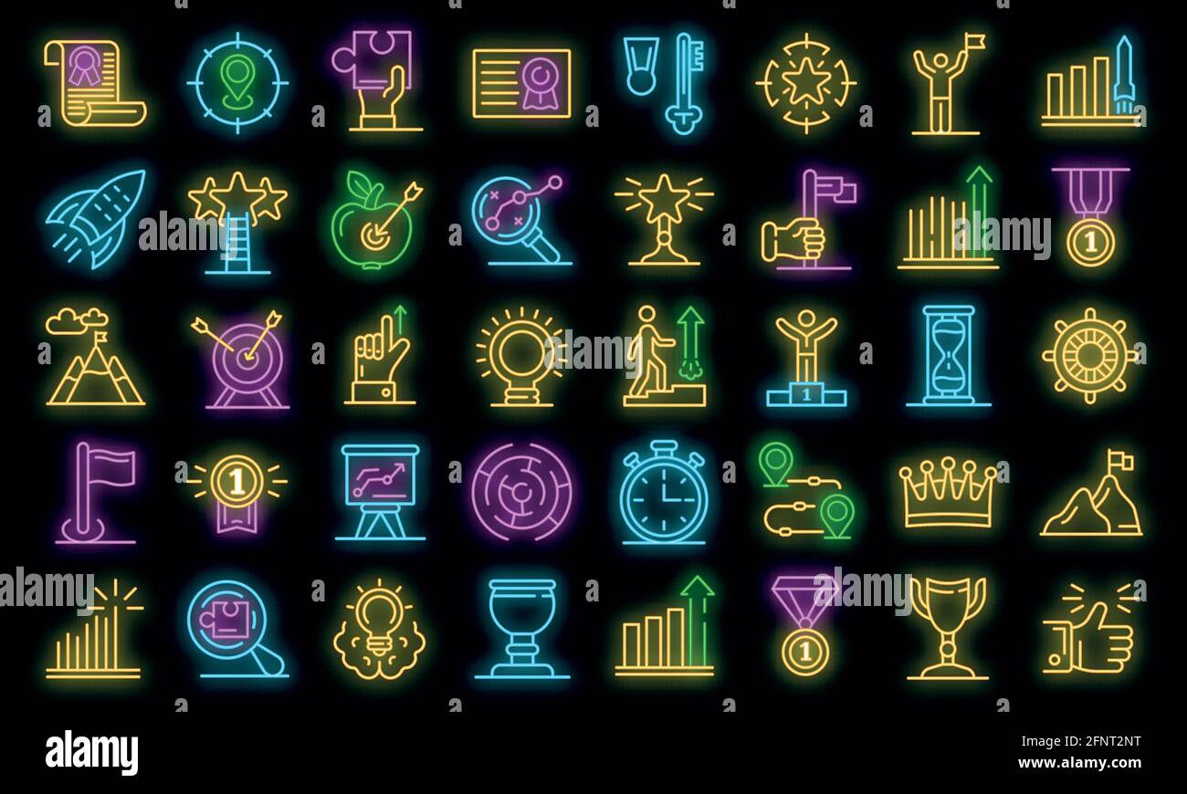 Goal achievement icons set. Outline set of goal achievement vector ...