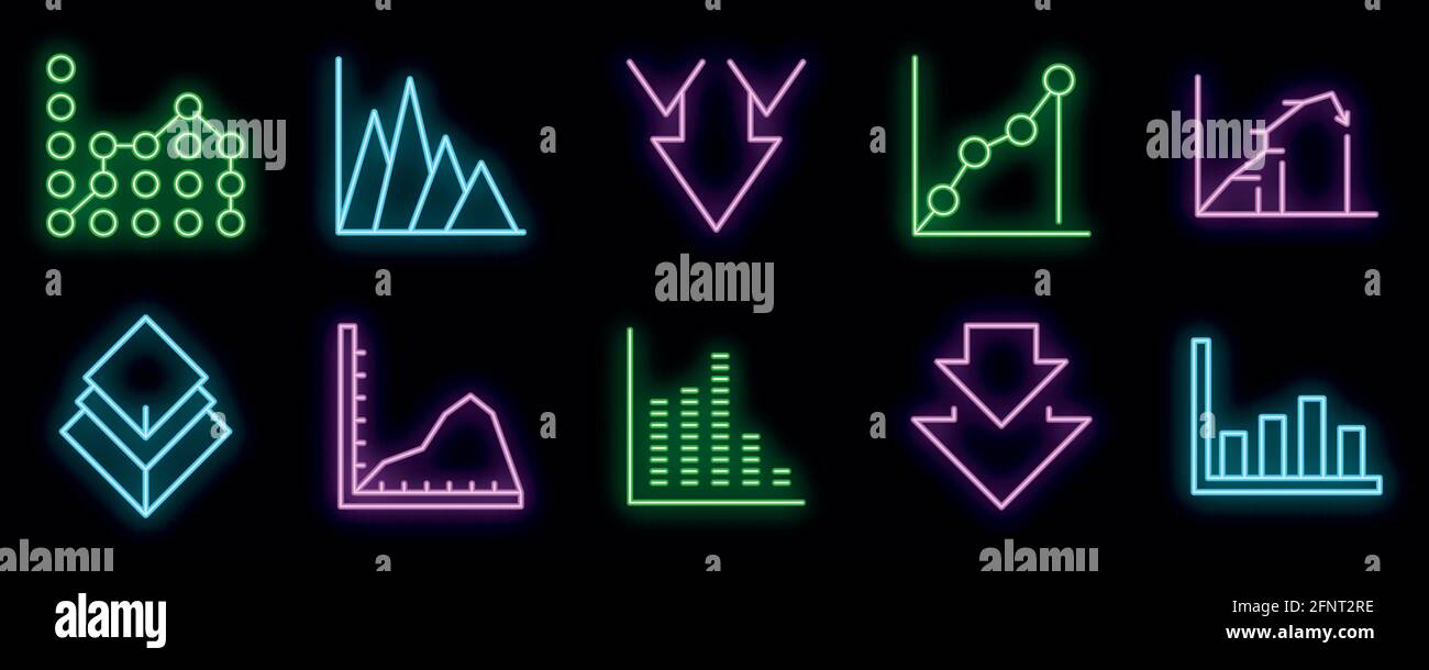 Regression icons set. Outline set of regression vector icons neon color ...