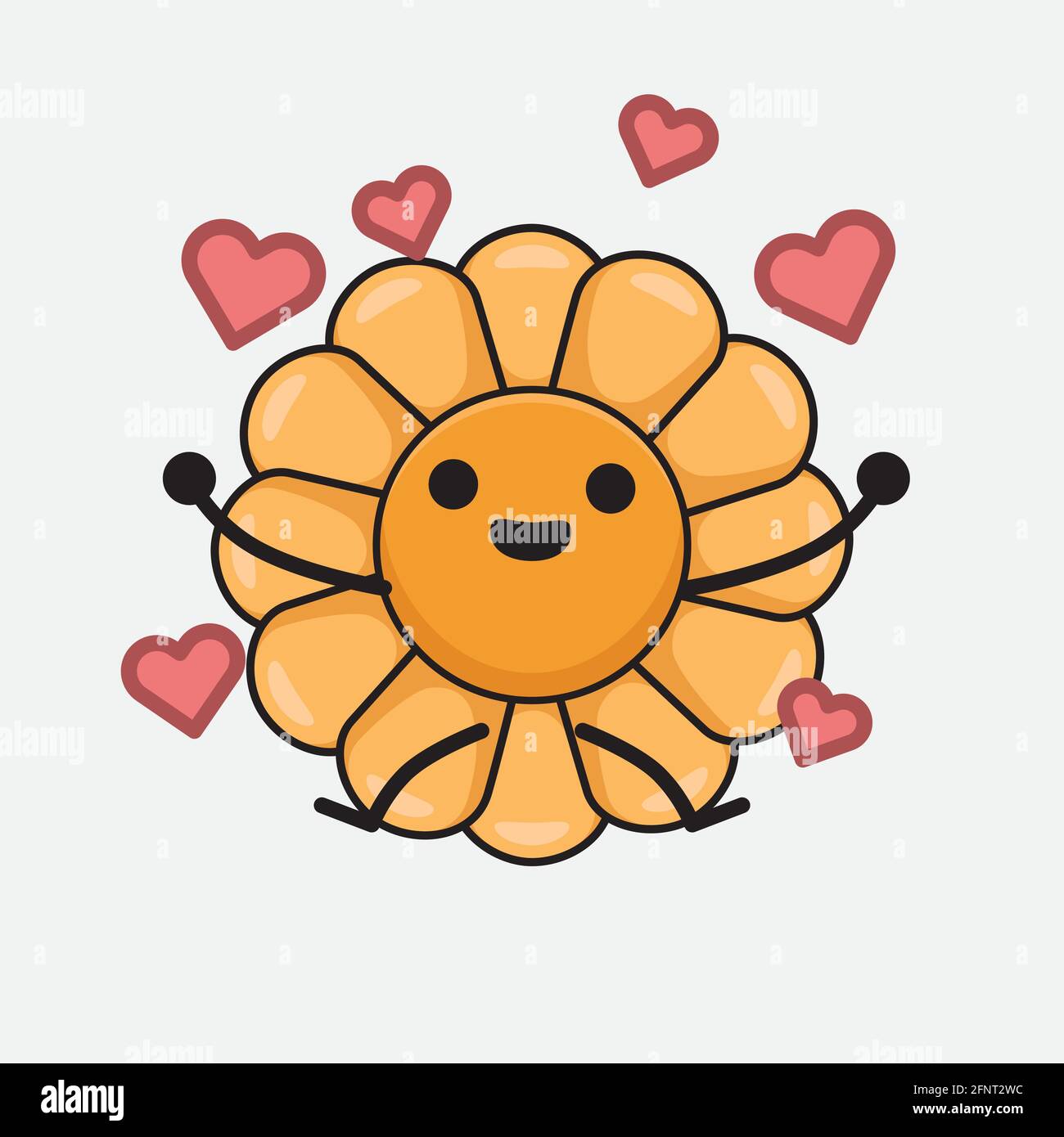 Vector Illustration of Flower Character with cute face, simple hands ...