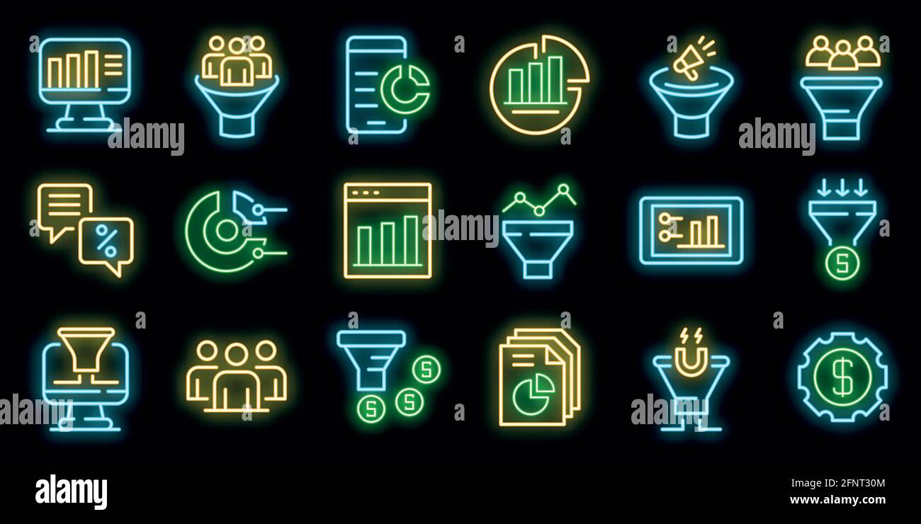 Conversion rate icons set. Outline set of conversion rate vector icons ...