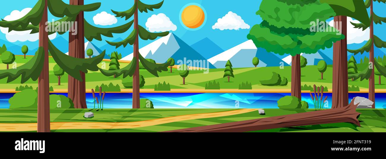 Summer nature landscape with rocks and lake Stock Vector Image & Art ...