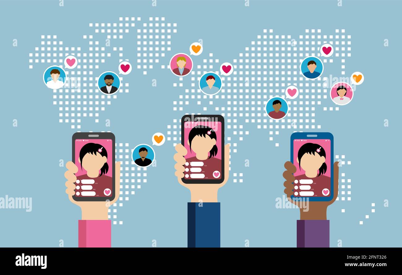 Internet communication with SNS ( live streaming app) vector banner ...