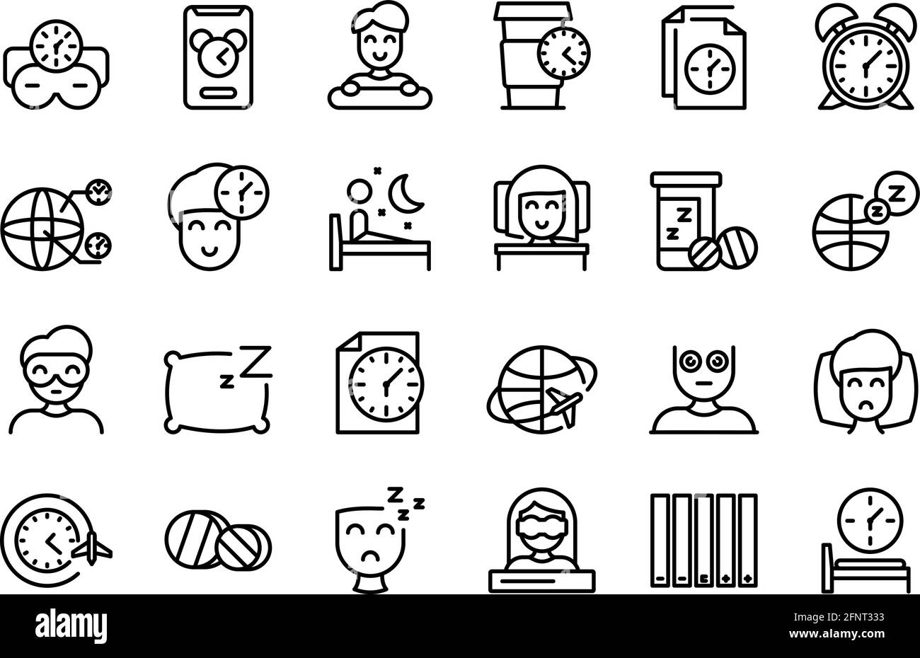 Jet lag icons set. Outline set of jet lag vector icons for web design ...