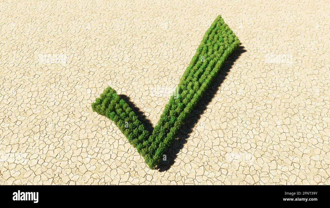 Concept or conceptual group of green forest tree on dry ground ...