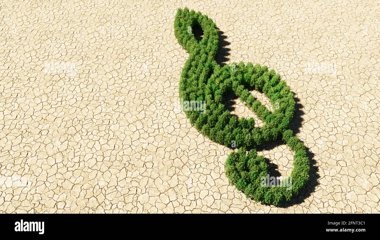 Concept or conceptual group of green forest tree on dry ground ...