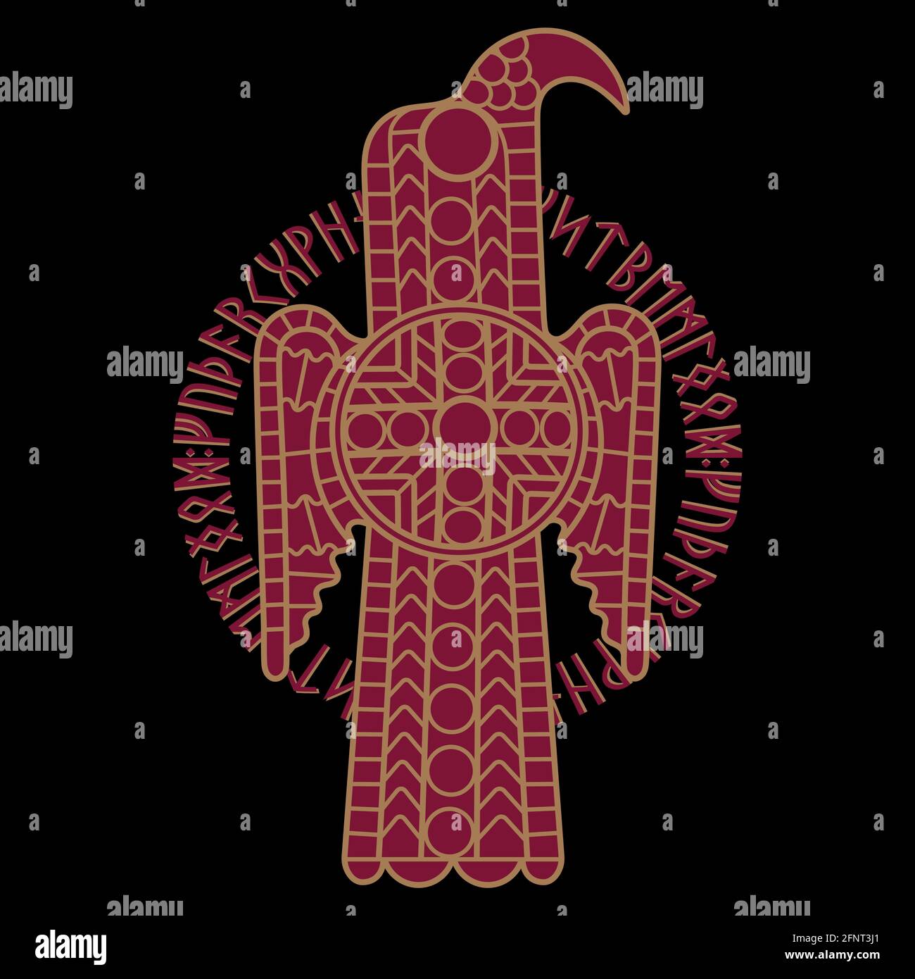 The ancient image of the Raven, and ancient Norse runes, isolated on ...