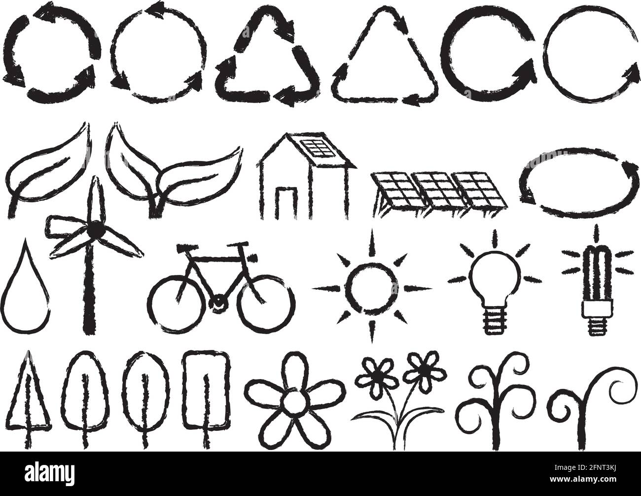 A set of 25 hand-drawn symbols, related to the conservation of the ...