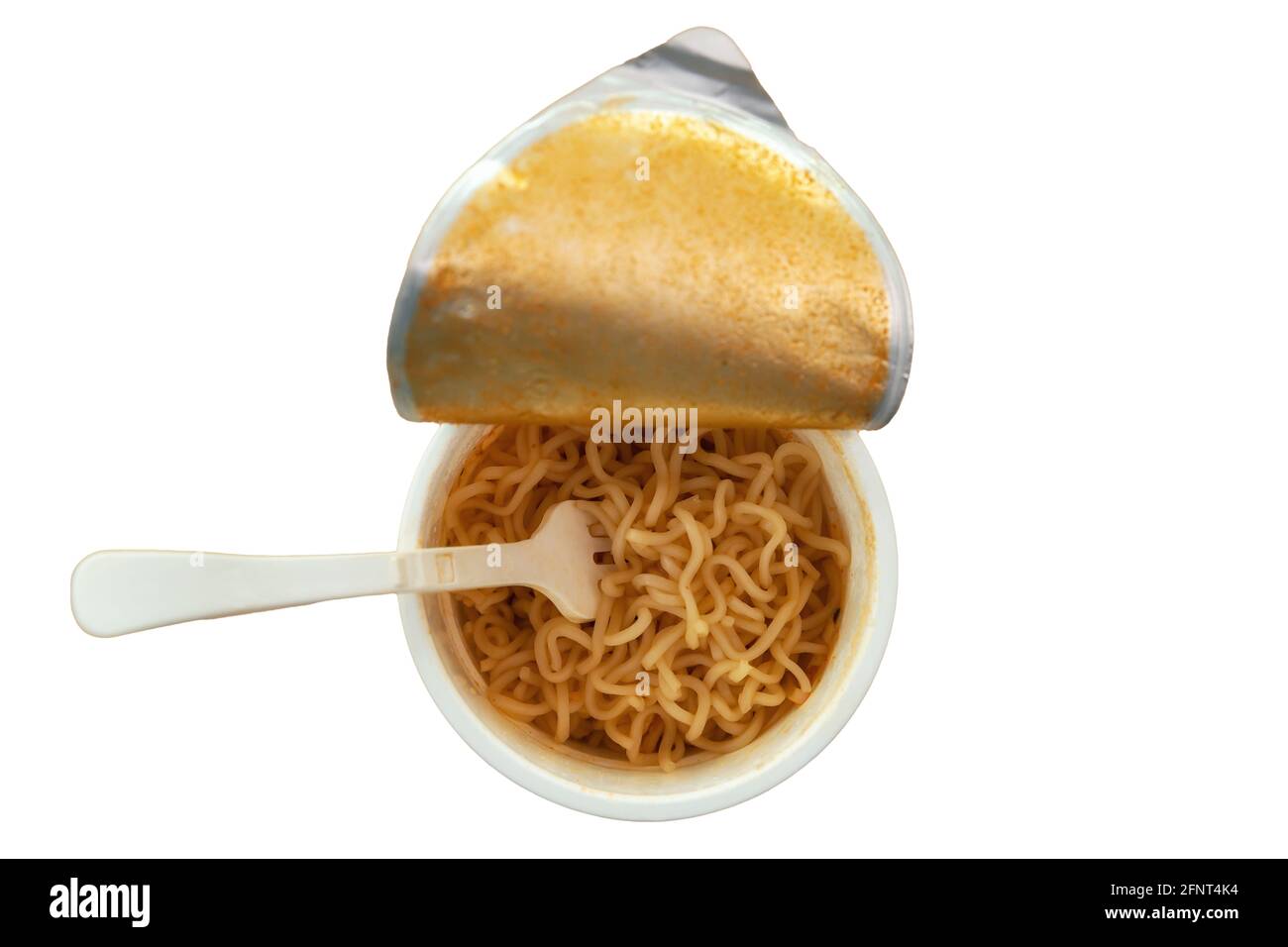 Top view of cup of instant noodle ready to eat isolated on white ...