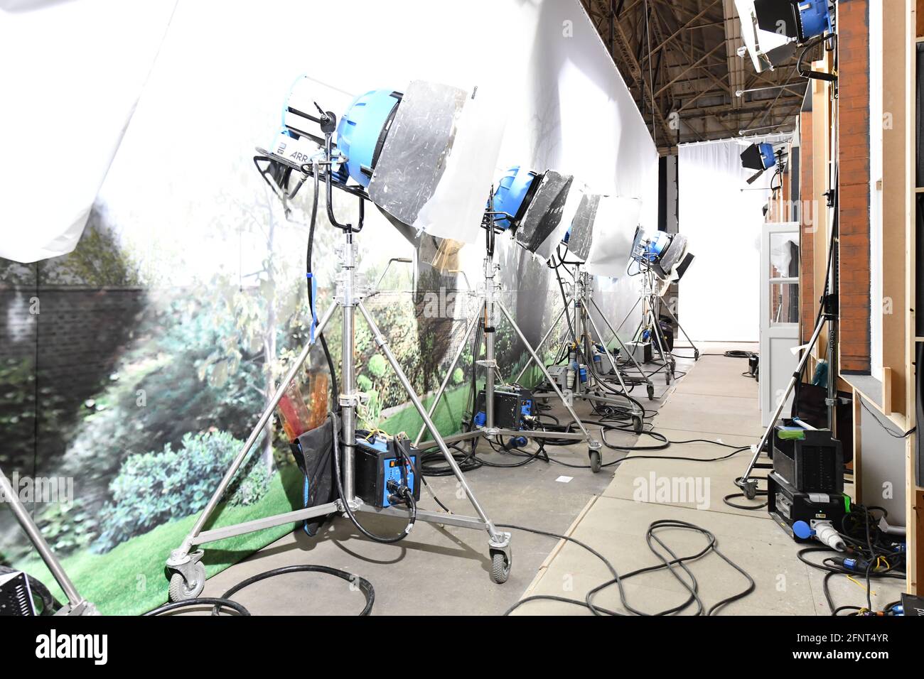 Television scenery held together with scaffolding Stock Photo - Alamy
