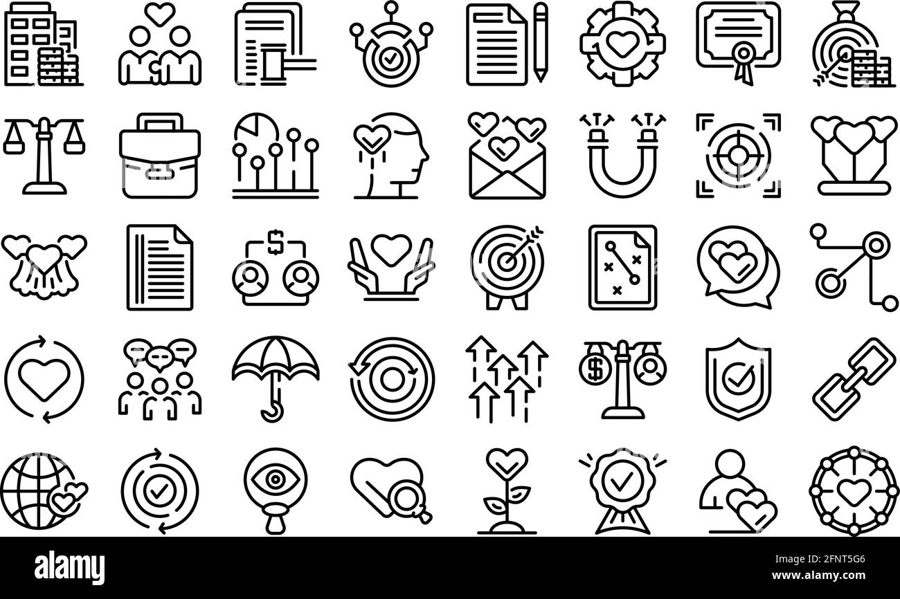 Trust relationship icons set. Outline set of trust relationship vector ...