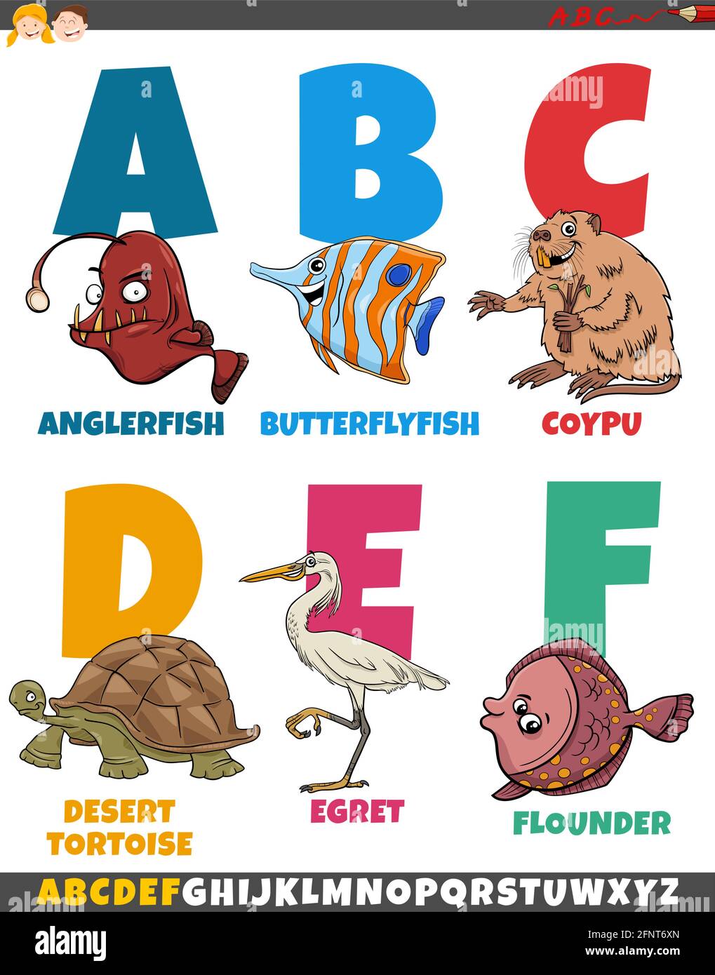 Cartoon illustration of educational colorful alphabet set from letter A ...
