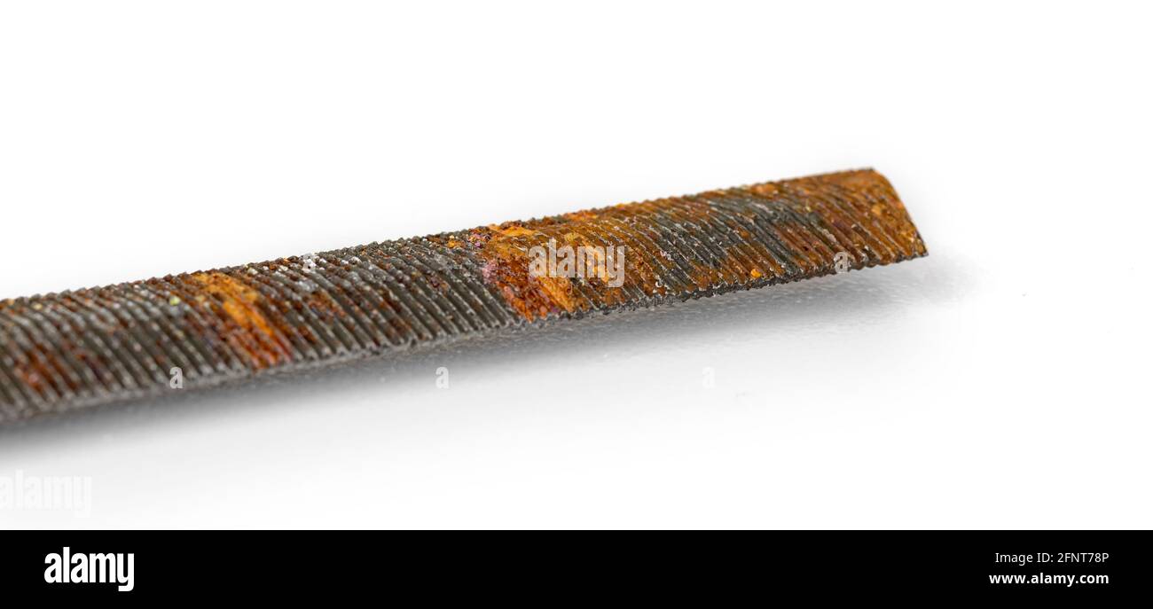 Rusty metal equipment rasp tool close-up photo isolated on white ...