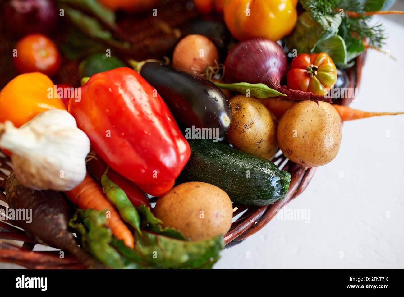 Assortment of fresh vegetables in a basket, bio healthy, organic food ...