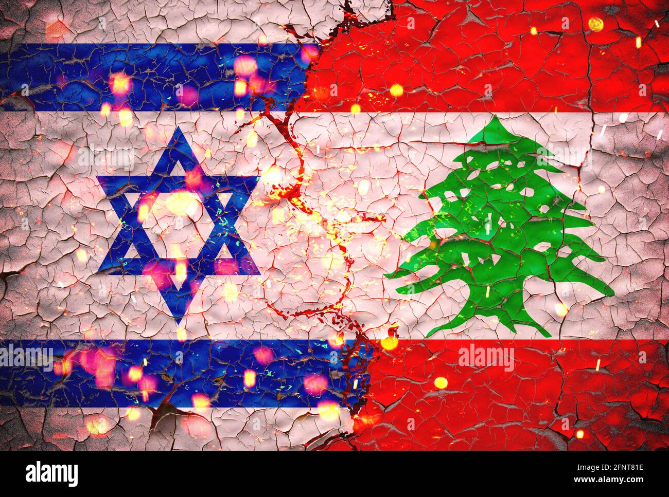 Grunge israel vs lebanon national flags icon pattern isolated on broken ...