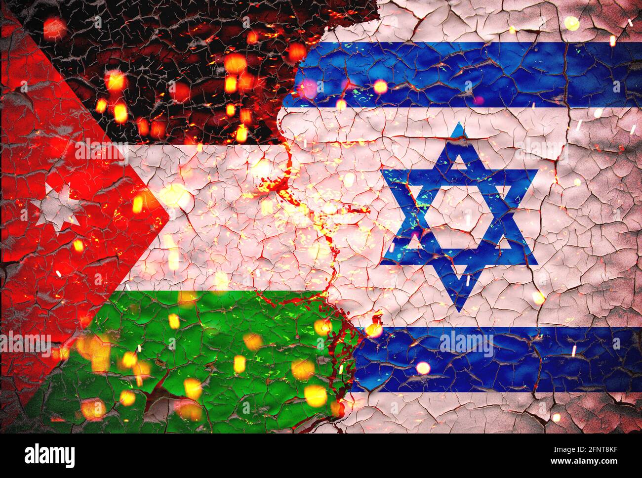 Grunge Israel vs Jordan national flags icon pattern isolated on broken ...