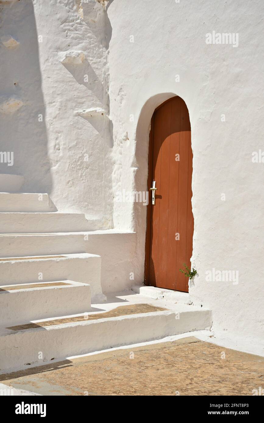 Monk cell facade view of Aghia Moni a historic Greek Orthodox monastery ...