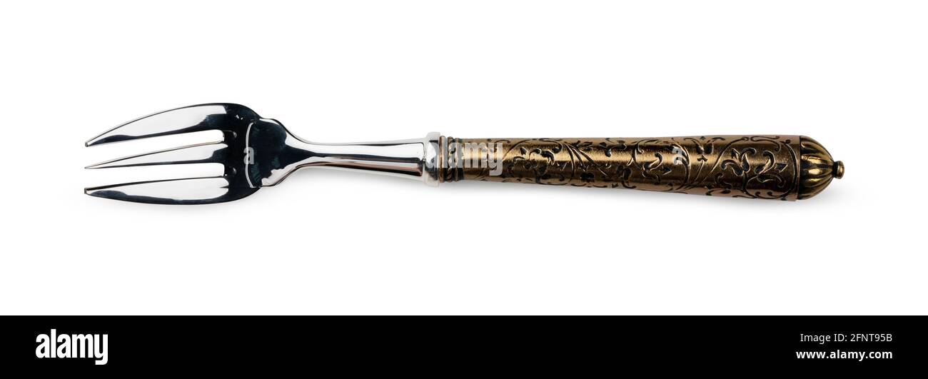 Metal fork isolated on white background top view Stock Photo - Alamy