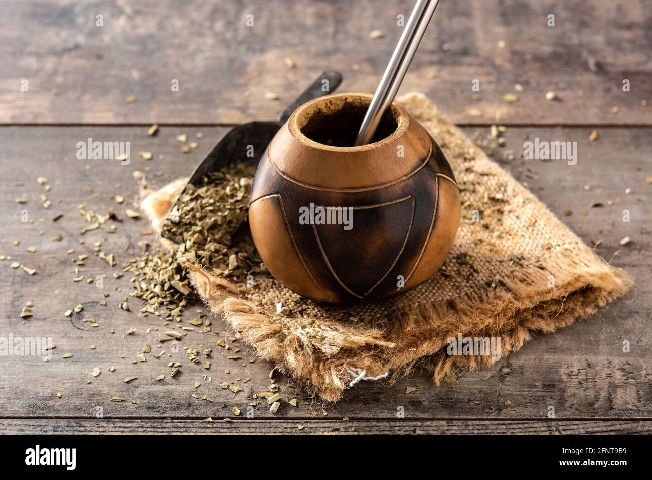 Yerba mate tea on wooden background. Traditional Argentinian beverage ...
