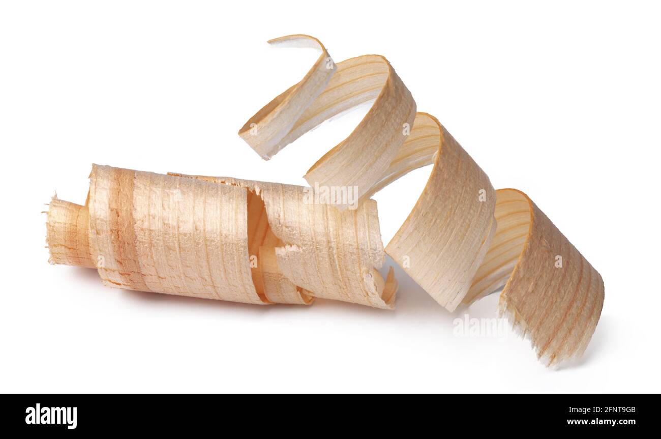 Wood shavings isolated on white background Stock Photo - Alamy