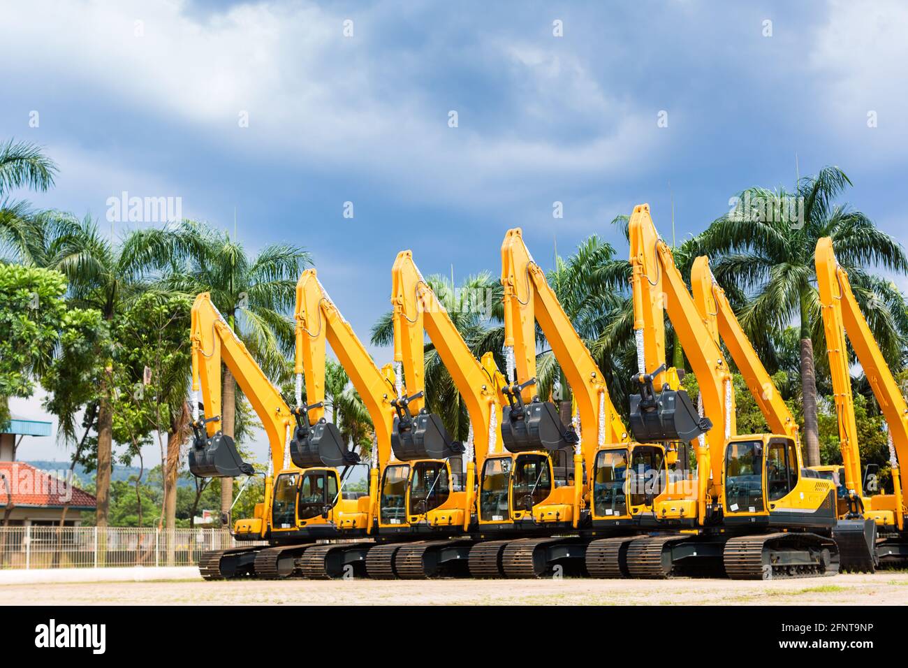 Asian Vehicle fleet with construction machinery of building or mining ...