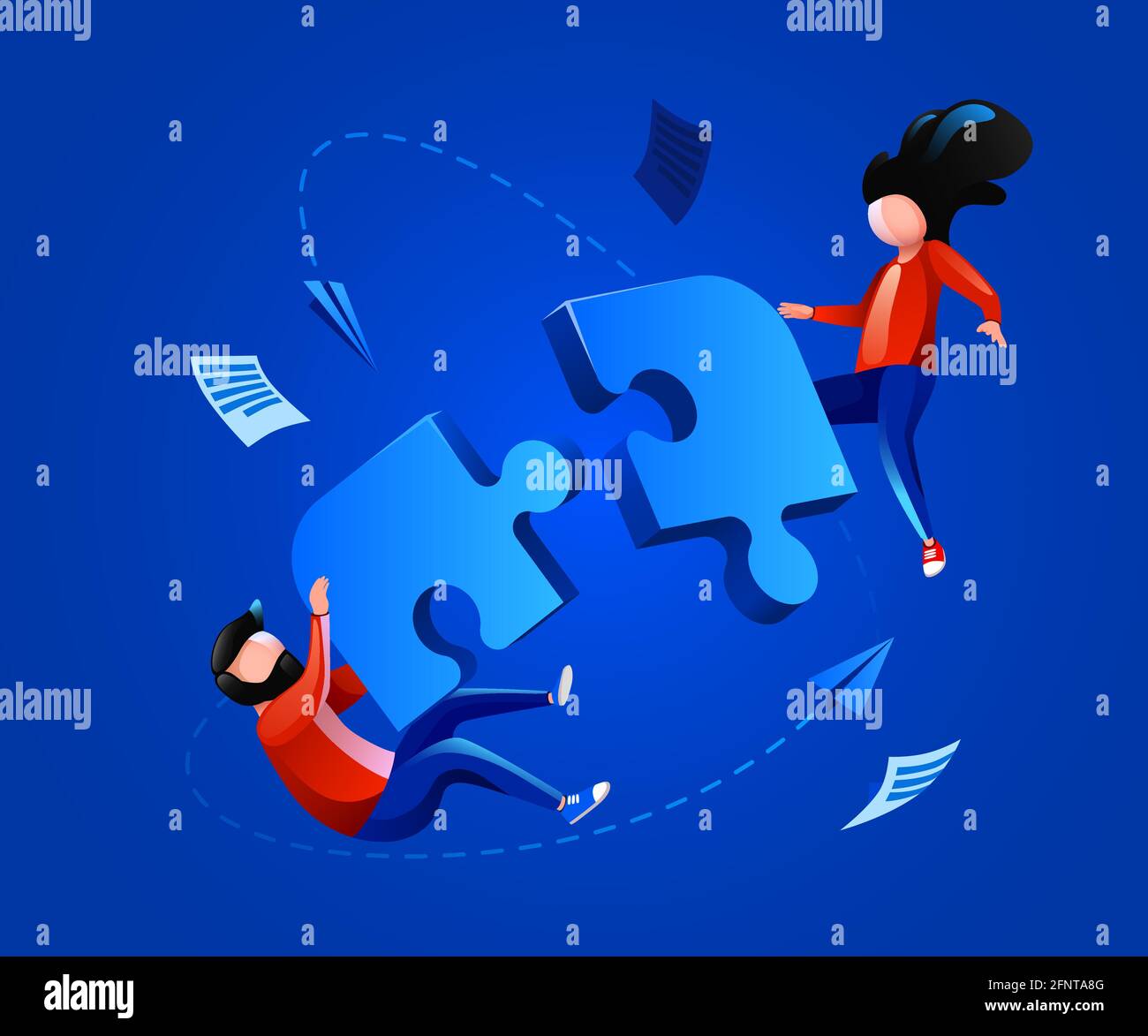 People fly around jigsaw puzzle. Cooperation, Teamwork and partnership ... People fly around jigsaw puzzle. Cooperation, Teamwork and partnership ...