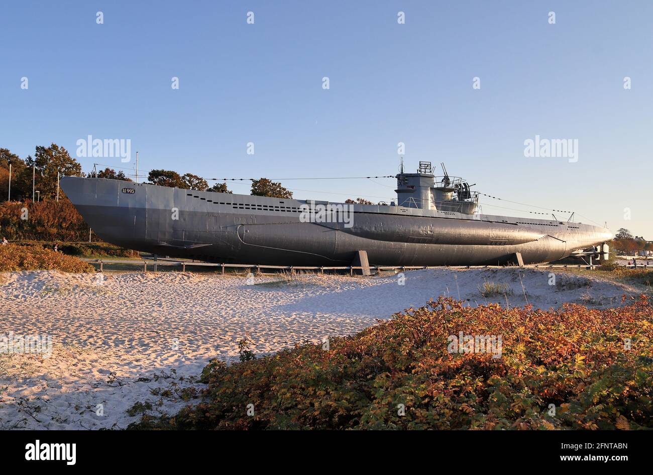 Nice view at the submarine u-995 at the beach of Laboe in Germany on a ...