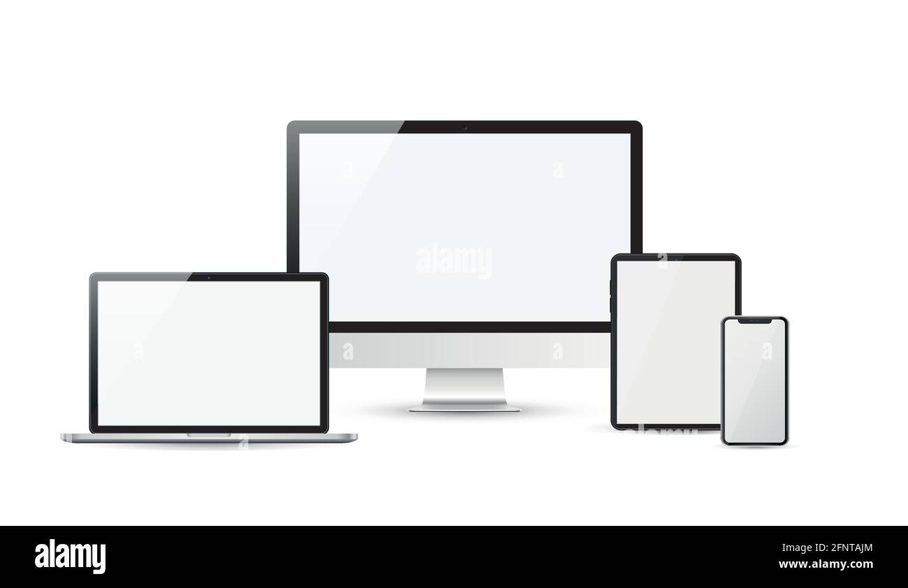 Devices in realistic trendy design on transparent background. Set of ...