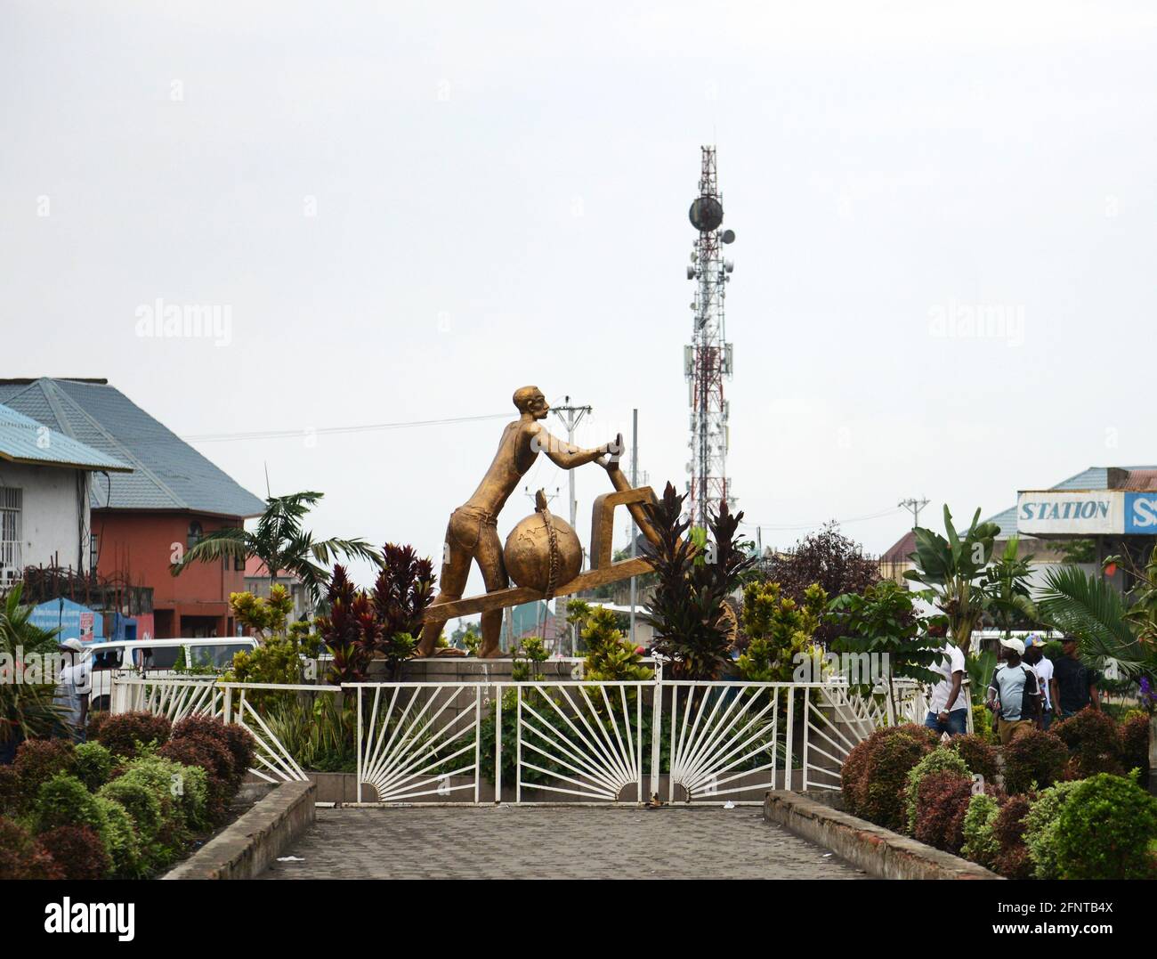 Rondpoint Bralima with statue of tshukudu driver in Goma,North Kivu ...
