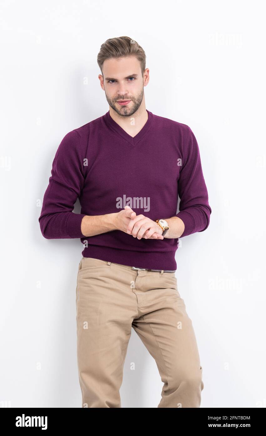 Fashion male model wear stylish menswear in casual style isolated on ...