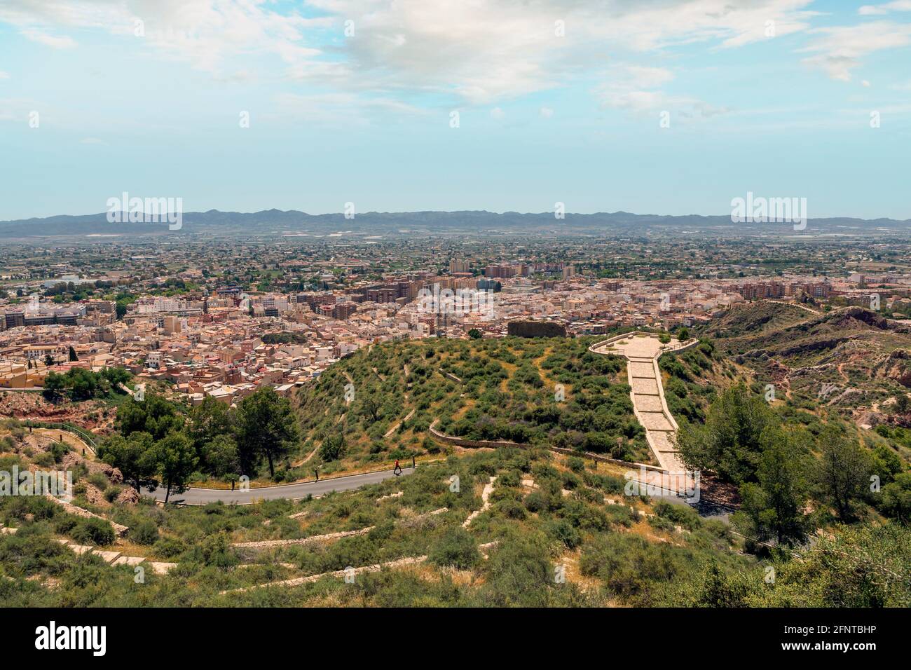 View from the mountain of the beautiful medieval town of Lorca, Murcia ...