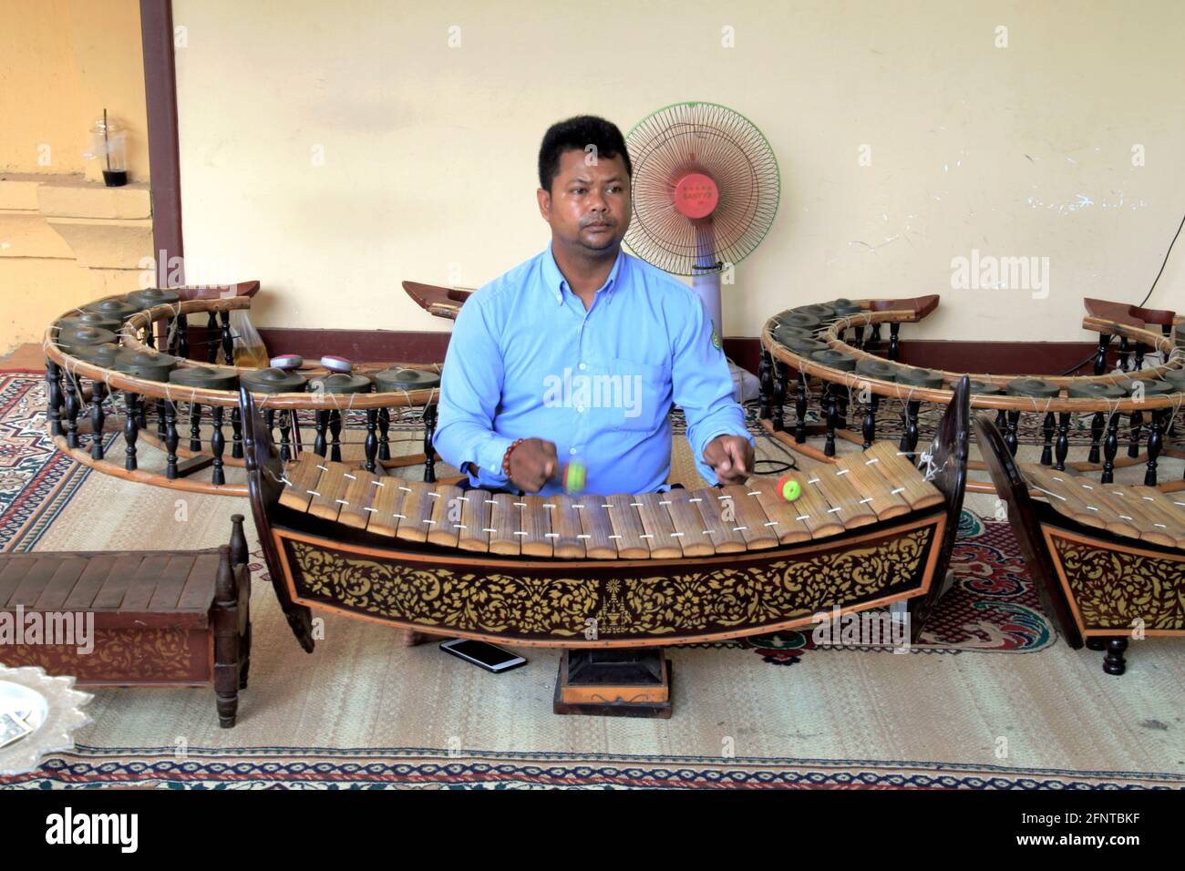 Playing traditional instrument at Royal Palace complex in Phnom Penh ...