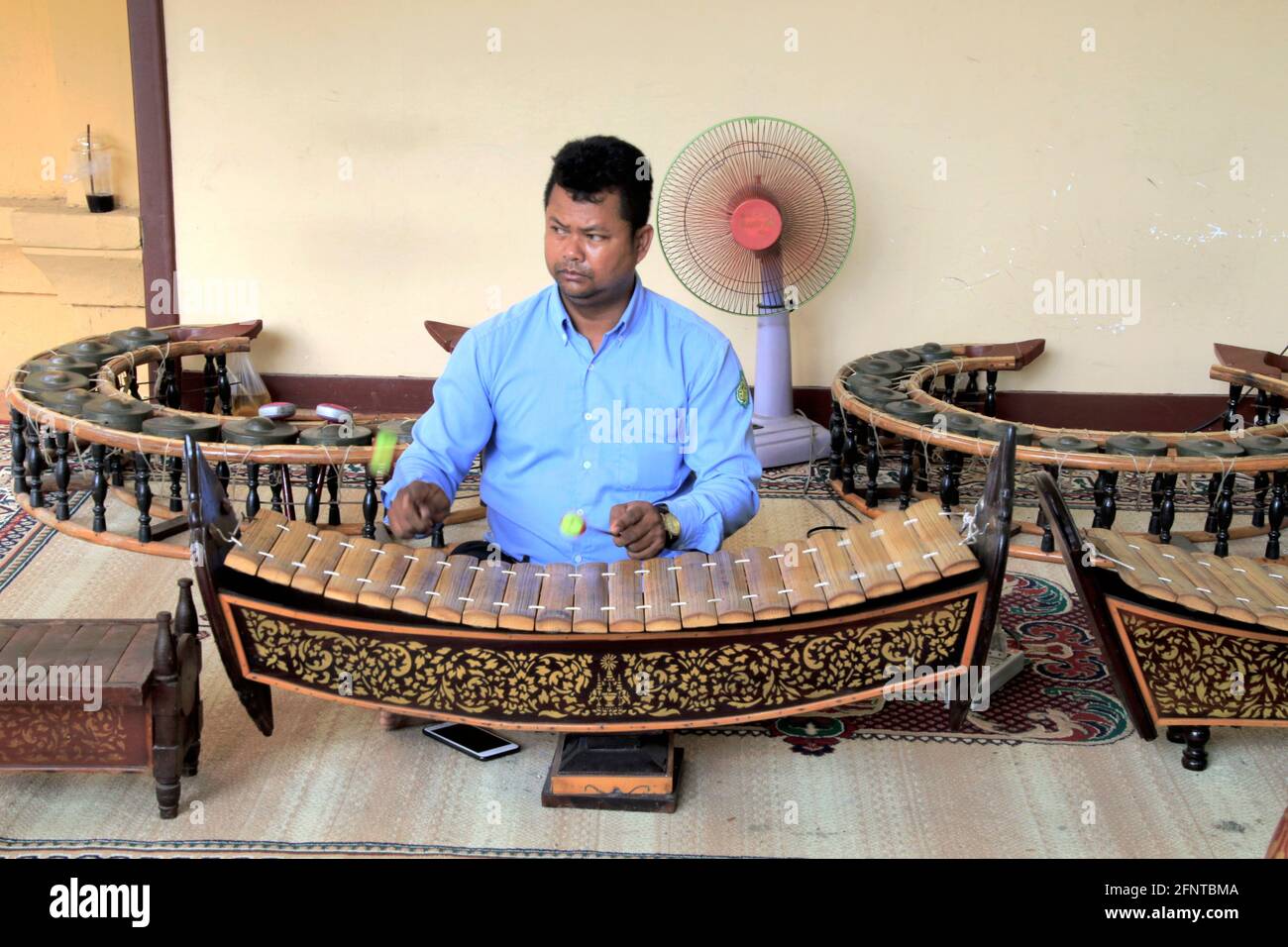Playing traditional instrument at Royal Palace complex in Phnom Penh ...