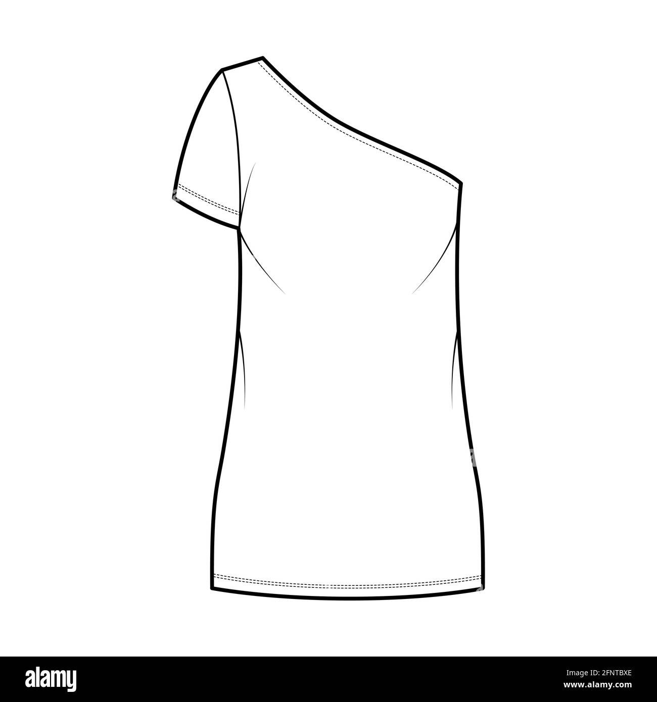 Dress one shoulder technical fashion illustration with short sleeve ...