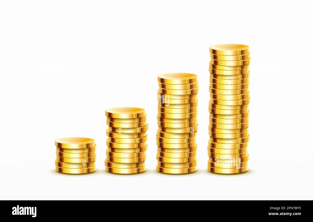 Stacks of increasing coins gold coins on white background. Vector illustration Stock Vector ...