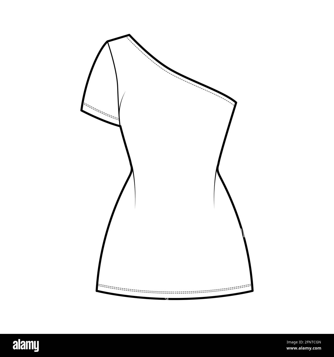 Dress one shoulder technical fashion illustration with short sleeve ...
