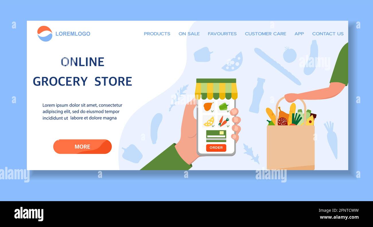 Vector illustration Online Grocery store. Ordering food in application ...