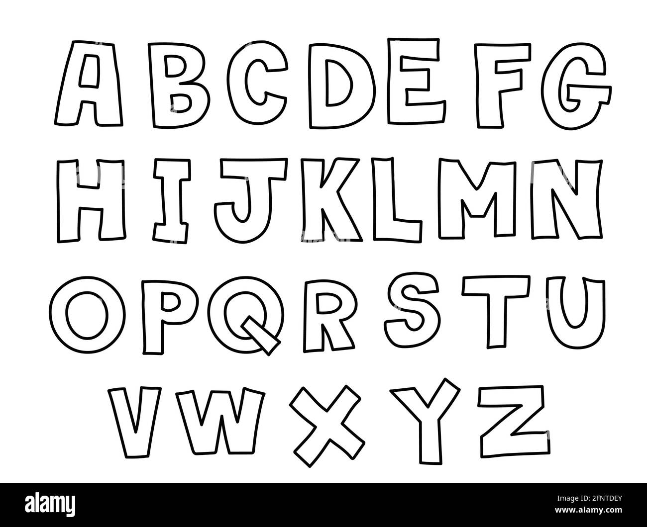 Hand drawn letters black line vector illustration on white background ...