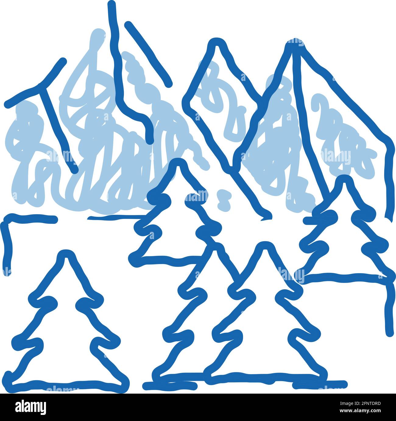 snowy mountain and forest nature doodle icon hand drawn illustration ...