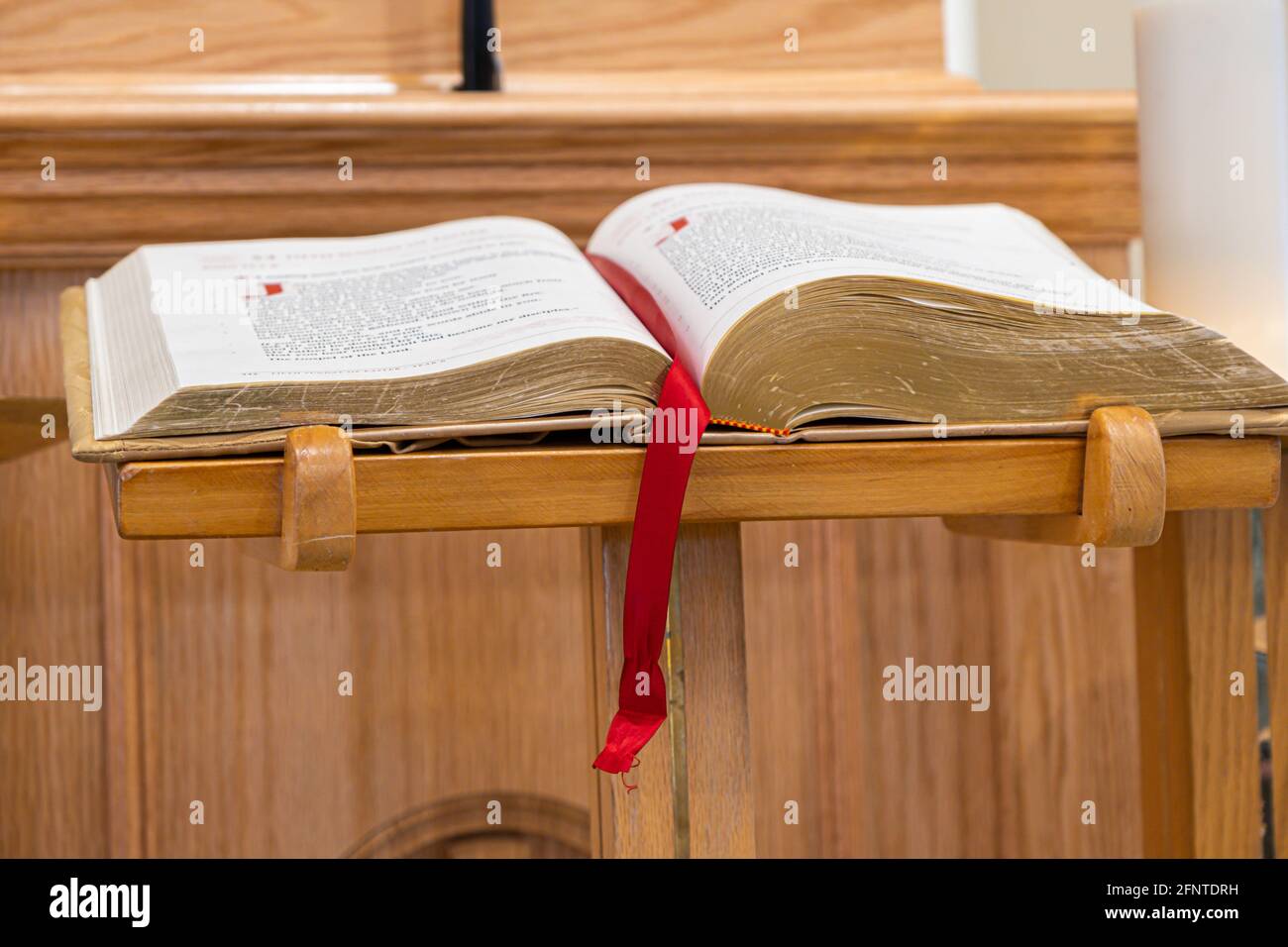 Bible in church to read mesage for sermon Stock Photo - Alamy