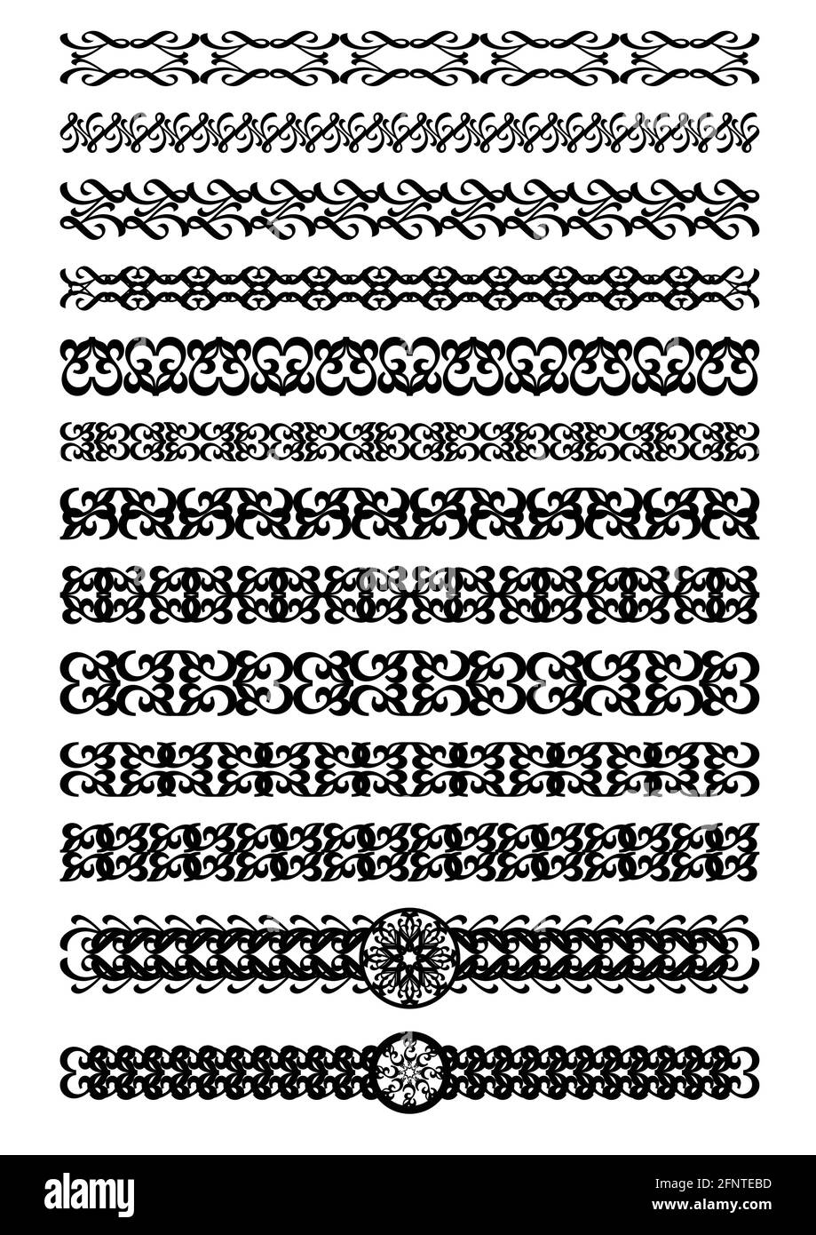 Set of art deco ornamental borders in black white, vintage ornament for ...