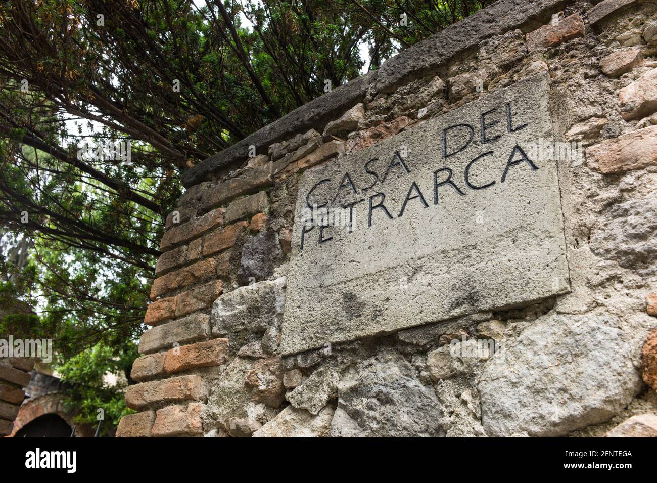 Plaque at the entrance of the Petrarch House Museum in the final home ...