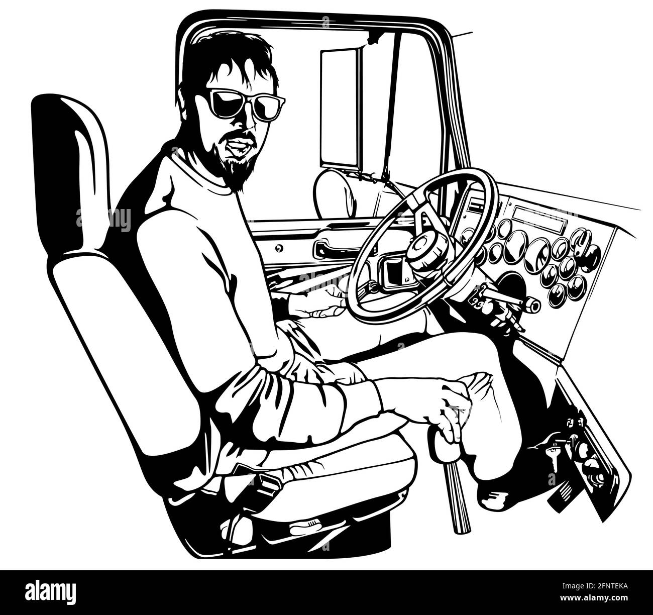 Delivery lorry driver Black and White Stock Photos & Images - Alamy