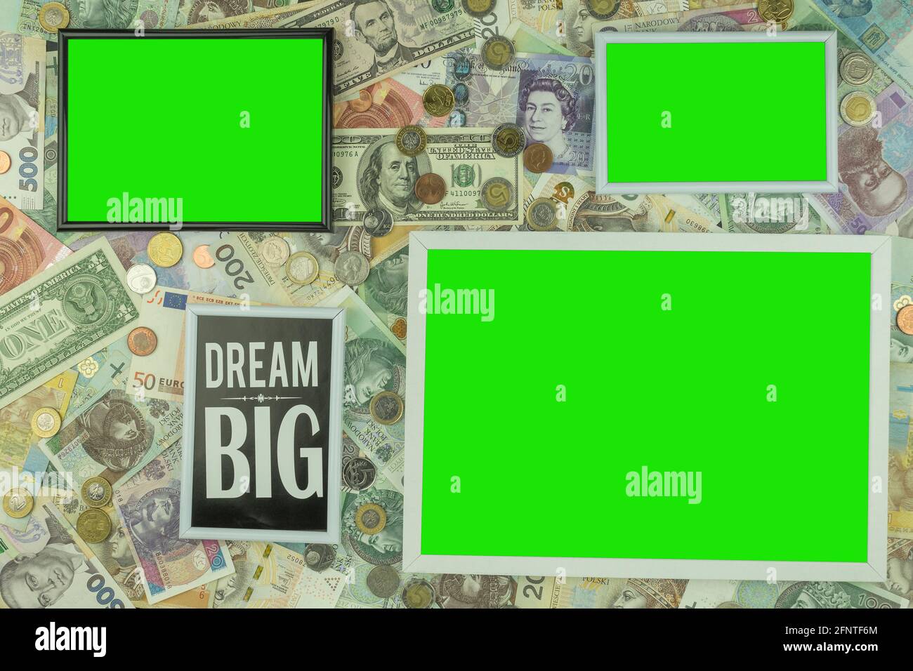 Paper bills of money of different denominations from different ...