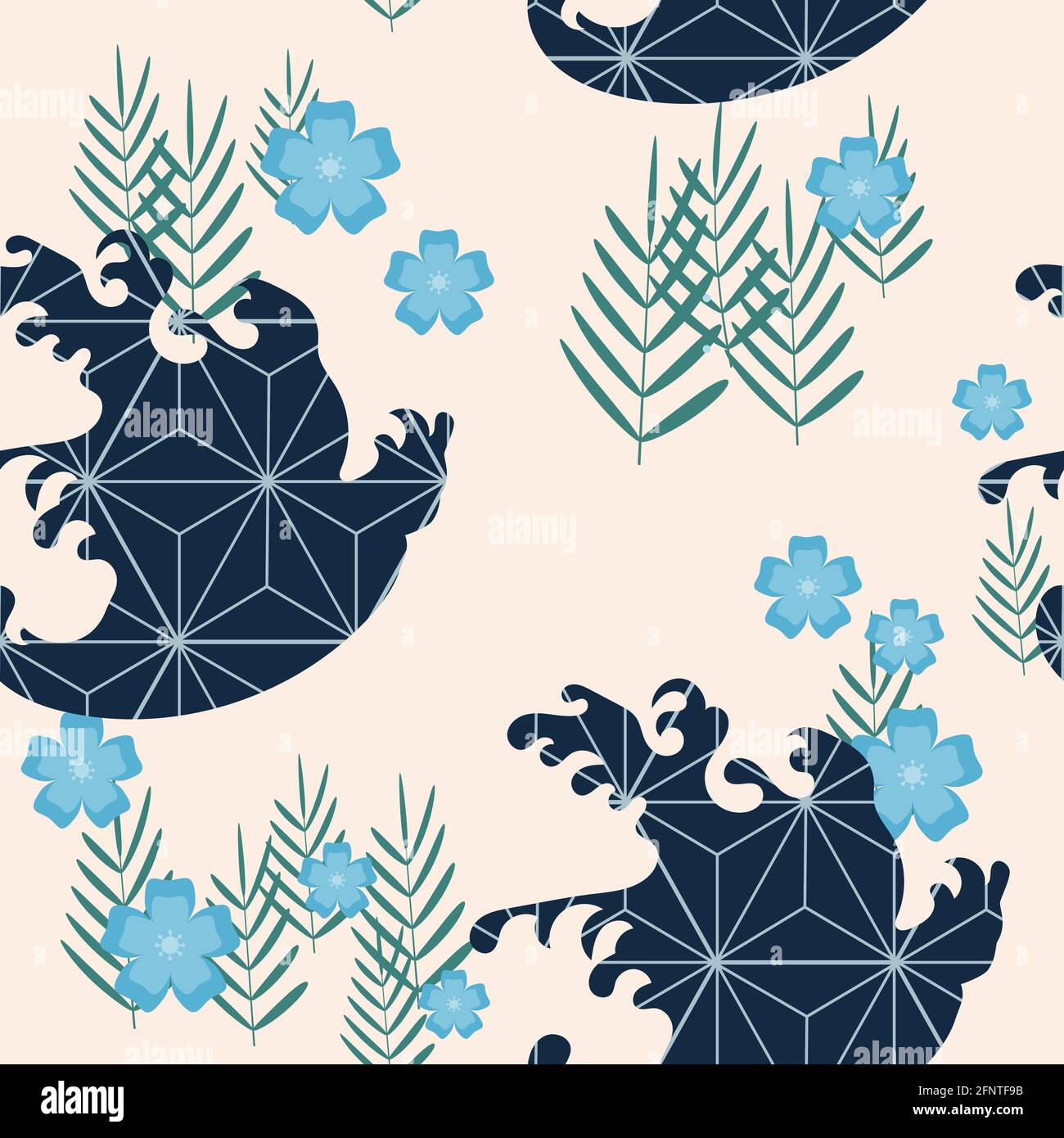 Japanese pattern. Traditional floral motif, waves, abstraction Design ...