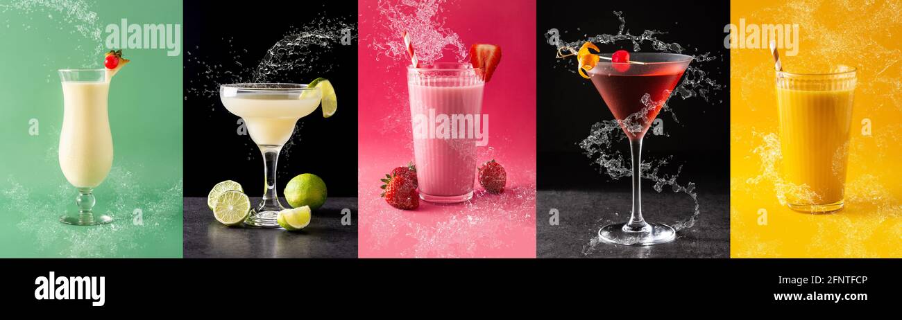 Set of cocktail splashing in glasses Stock Photo - Alamy