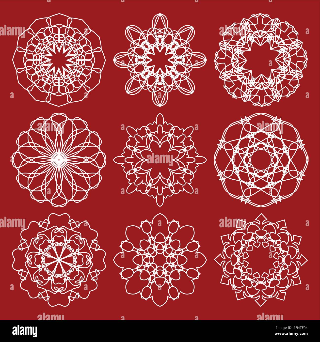 Set of trendy vintage monoline circle patterns. Geometric symmetric ...